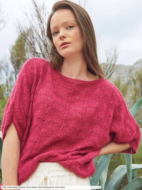 Anleitung: Grün-silberner Pulli mit Ajourmuster und Loop